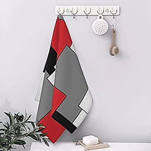 Abucaky White Black Grey and Red Irregular Geometric Hand Towel for Bathroom Soft Absorbent Fingertip Towel Multi-Purpose Towels for Bath, Gym and Spa