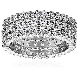Amazon Essentials Sterling Silver Cubic Zirconia All-Around Band Stacking Ring Set (Set of 3), Size 6 (previously Amazon Collection)