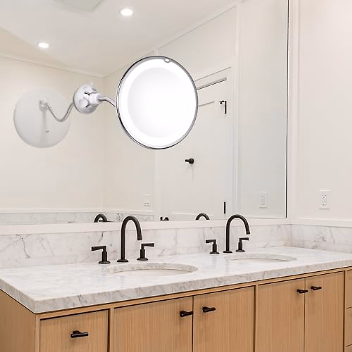 KEDSUM Flexible Gooseneck 6.8" 10X Magnifying LED Lighted Makeup Mirror, Bathroom Magnification Vanity Mirror with Suction Cup, 360 Degree Swivel, Daylight, Battery Operated, Cordless & Travel Mirror