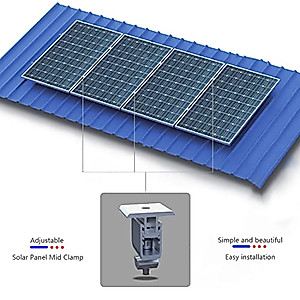Solar Panel Mid Clamp Adjustable Metal Roof Solar Panel Module Mounting Racking Kits Assembly for 1.38 Inch to 1.96 Inch Thickness Framed Panel(4pcs)