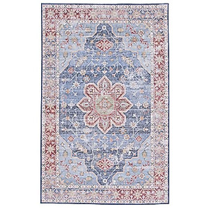 SAFAVIEH Tucson Collection Machine Washable Slip Resistant 6' x 9' Blue/Rust TSN110M Vintage Persian Medallion Living Room Dining Bedroom Area Rug