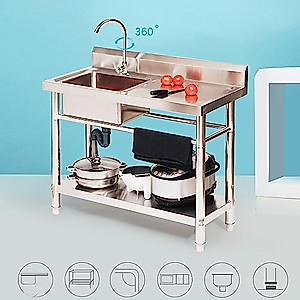 Commercial Stainless Steel Sink, With Bracket And Shelf, Integrated Sink For Kitchen And Home Use, 100CM