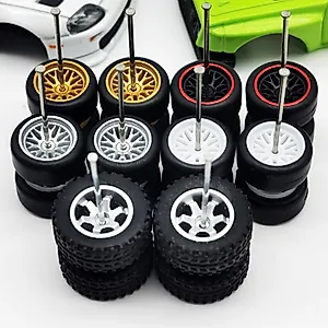 1/64 wheels and Tires Kit to Upgrade Mainline Diecast Model Cars, Premium Car Culture Real Riders Series, ABS and Rubber Material Detail-up Accessories 4 Standard 0.43In and 1 Off-Road 0.55In in A Box