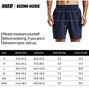 MIER Men's 7 Inch Dry Fit Athletic Running Shorts with Zipper Pockets - No Liner Workout Gym Active Shorts, Navy Blue, M