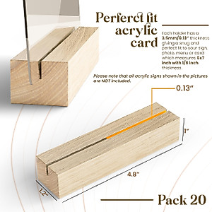 Tidita Place Card Holder 4.8x1.2x1- Wood Acrylic Sign Holders 20 Pack - Oak Wood Table Card Display Stands, Perfect for Table Number Signs, Wedding Party Events (Natural Color Pack20)