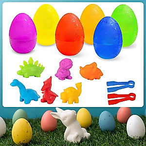 48Pcs Easter Eggs Prefilled Plastic Easter Eggs with Counting Dinosaurs Toys Inside Filled, Toddler Preschool Learning Activities Toys for Kids Easter Basket Stuffers Egg Fillers Gifts (Dinosaur)