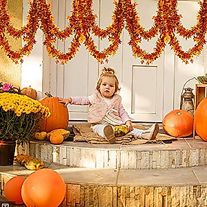 KIMOBER 33 Ft Thanksgiving Tinsel Garland,Golden Maple Leaf Metallic Garland for Autumn Thanksgiving Halloween Party (Thanksgiving Tinsel Garland)