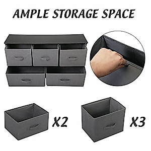 MAXCBD Nightstand Bedside Table Drawer Cabinet Fabric Dresser Storage Tower 5 Drawer Organizer Unit Side Table Dresser Cabinet Storage Cabinet Ample Storage Space Storage Tower Dresser