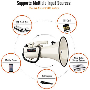 My Mealivos 75 W 2000 Professional Yard Sound Range Heavy PA Bullhorn Megaphone Speaker, Adjustable Volume, Loud Hand Held Megaphone, Outdoor Activities, Coaching, Football, Baseball, Hockey(Ivory)