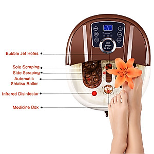 Plohee Foot Spa Massager with Motorized Tai Ji Massage -16 Pedicure Spa Motorized Shiatsu Roller Massaging Acupuncture Point, 4 Pro-Set Program (Brown)