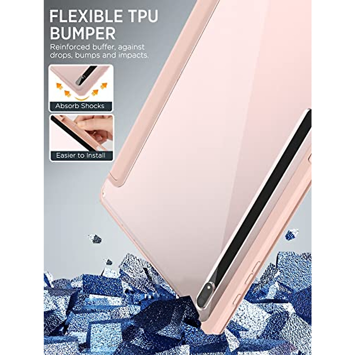 MoKo Case Fits Samsung Galaxy Tab S8 + 12.4 2022 (SM-X800/X806) / Tab S7 FE 12.4-Inch 2021 / Tab S7 Plus 12.4 2020 with S-Pen Holder, Transparent Back Tablet Cover with Auto-Wake, Rose Gold