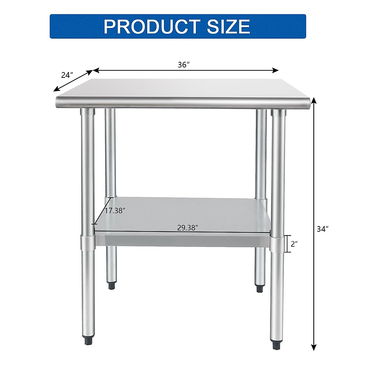 HARDURA Stainless Steel Table 24X36 Inches with Undershelf and Galvanized Legs NSF Heavy Duty Commercial Prep Work Table for Restaurant Kitchen Home and Hotel