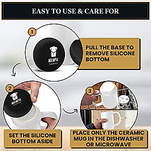 Extra Large Ceramic Coffee Mug w/Lid and Removable Silicone Base - 17 ounce Slideproof Coffee Cups w/Handle and Sip and Cover Lid - Set of 2 Dishwasher Safe Ceramic Travel Mugs - Reusable White Cup