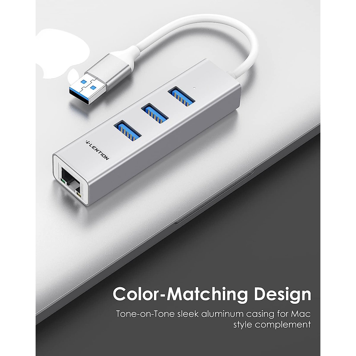 LENTION USB Hub to 3 USB 3.0 & Gigabit Ethernet LAN RJ45, Network Adapter Compatible MacBook Air/Pro (2009-2015), Surface, Chromebook, More Type A Devices, Stable Driver Certified(H23s, Silver)