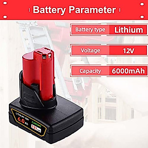LUMSING M-12 6000Ah 12V Lithium-Ion XC Extended Capacity Battery (2-Pack) Replacement for Milwaukee 48-11-2460 M-12 Battery 48-11-2411 48-11-2420 48-11-2401 48-11-2402 48-11-2440