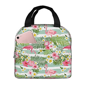 Flamingo Tropical Flowers Reusable Insulated Lunch Bag For Women Men Waterproof Tote Lunch Box Thermal Cooler Lunch Tote Bag For Work Office Travel Picnic
