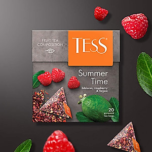 Tess Summer Time Fruit Tea Composition Hibiscus, Raspberry and Feijoa Leaf Tea in 20 Pyramid Sachets