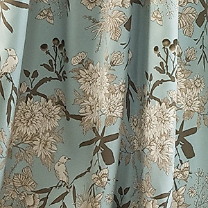 Lush Decor Botanical Garden Curtains Floral Bird Print Room Darkening Window Panel Drapes Set for Living, Dining, Bedroom (Pair), 84" x 52", Blue