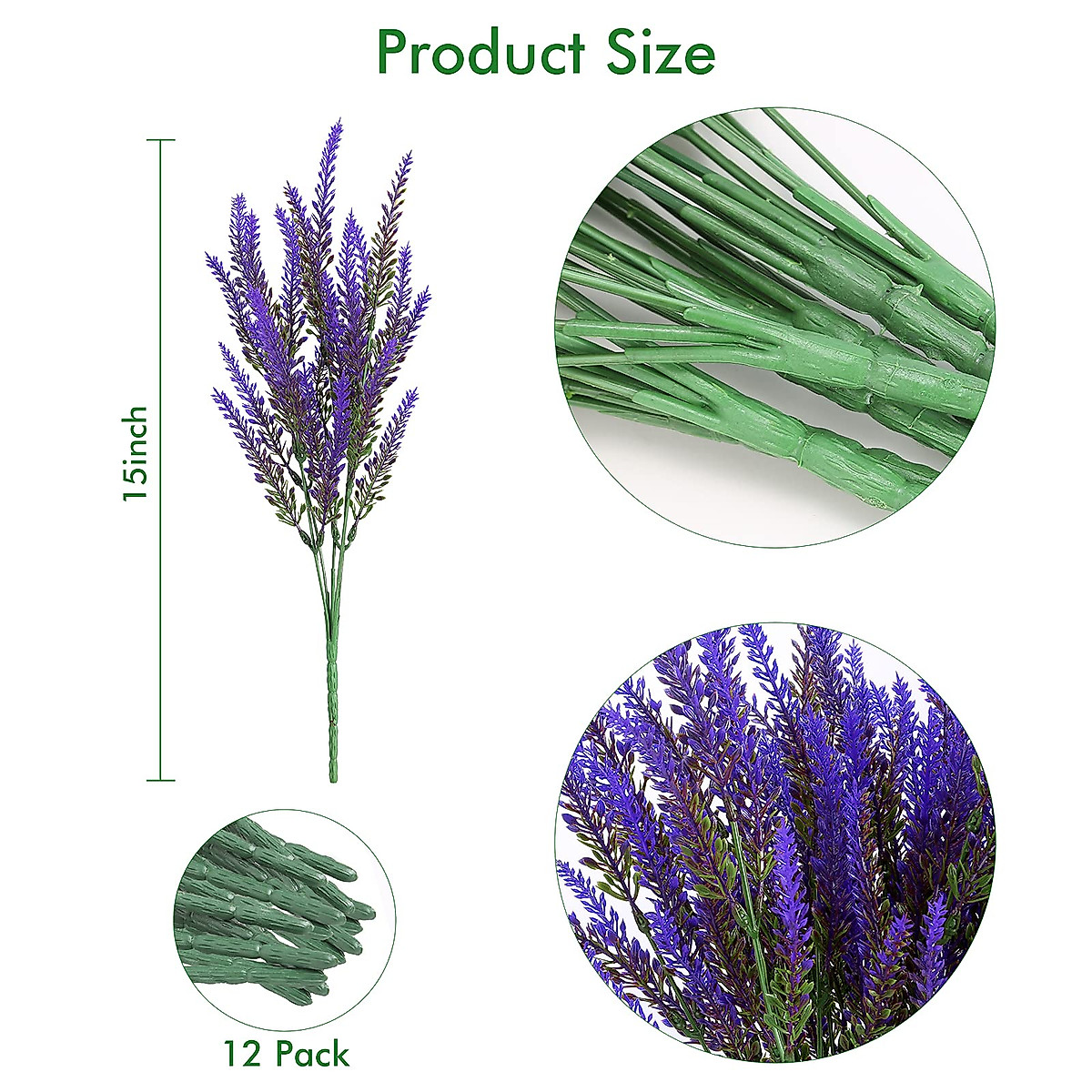 ZEOSTARO Artificial Lavender Flowers 12 Bundles Outdoor UV Resistant Fake Flowers No Fade Faux Plastic Plants Garden Porch Window Box Decorating (Purple)