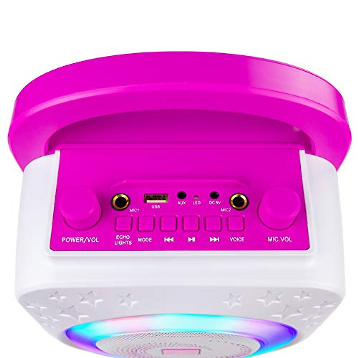 RockJam 10 Watt Rechargeable Bluetooth Karaoke Machine with Two Mics, Pink