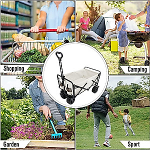 JHXG Wagons Carts Heavy Duty Foldable, Collapsible Wagon Utility Camping Park Wagon Cart, Folding Wagon Cart, Utility Wagon with Push Pull Handles, with Black Aluminum Table Plate (Beige)