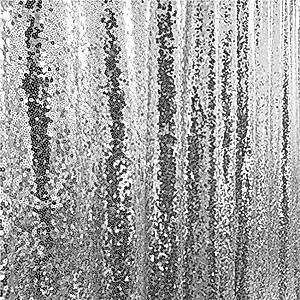 TRLYC Shiny Sequin Backdrop Curtains for Wedding Party Decor (2 Panels, W2 x H8FT,Sliver)