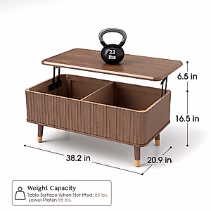 JOINICE,Lift Top Coffee Table with Storage,Mid Century Modern Coffee Table,Fluted Wood Coffee Table,Multi-Functional Center Table for Living Room,Convenient for Dining,Gaming,or Working,Walnut