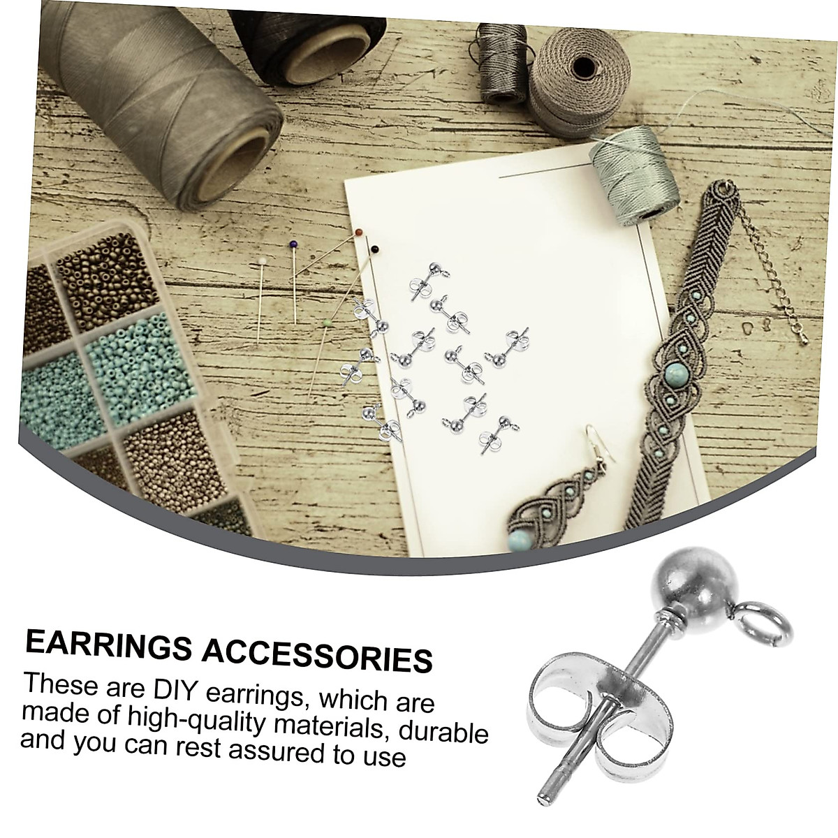 TEHAUX DIY Earrings Set 40pcs Round Bead Ear Studs Stainless Steel Jewelry Pierced Earing Studs for Women Men