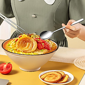 Tiokin Spoon and Chopsticks Set, 4 Pair Stainless Steel Metal Chopsticks Spoon Set,4 Set Korean Chopsticks and Spoons, Reusable Flat Long handle Chopstick Spoon Set for Home, Kitchen or Restaurant