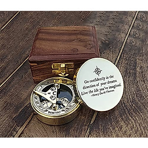 PORTHO Thoreau's Go Confidently graduation Compass with Wooden box, Inspirational graduation gifts, confirmation gifts, first communication gifts, unique gift ideas