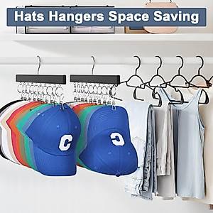 RESOVO 2 Pack Hat Organizer for Baseball Caps, Hat Hanger Space Saving with 10 Clips Ball Caps Rack Holder for Closet - Closet Organizer and Storage Solution Fits All Caps for Men Women -Black