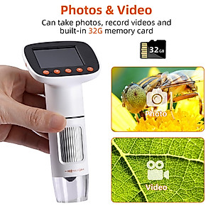 Koolertron 2 inch Handheld Digital Microscope with LCD Screen, Pocket Microscope with 32G Card for Kids and Adults,50x-1000x Magnification HD Magnifier for Coin/Circuit Board/Observation