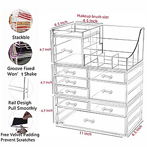 Cq acrylic Makeup Desk Cosmetic Storage Organizer with Drawers for Dressing Table,Vanity Countertop,Bathroom Counter,Elegant Vanity Holder for Brushes,Eyeshadow,Lotions,Lipstick and Nail Polish