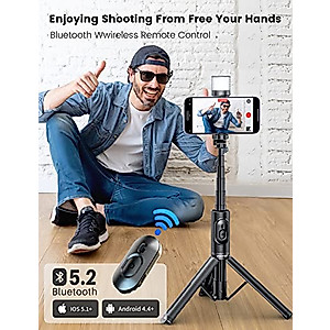 Selfie Stick with Curved Fill Light, Portable & Stable Phone Tripod Stand with Wireless Remote for iPhone/Samsung/Google/One Plus/Sony etc.