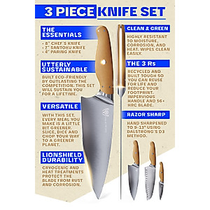 Dalstrong 3pc Knife Set - Gaia Series - Chef Knife, Santoku Knife, Paring Knife - High-Density Wood Fiber Handle - Gift Sustainable and Eco-friendly Kitchen - w/Sheaths