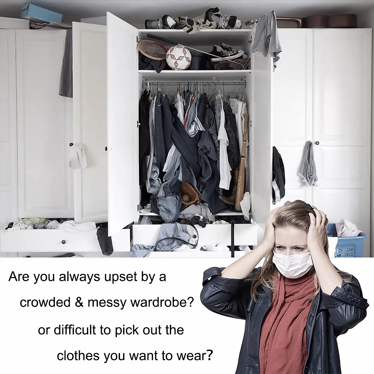 Taoomeho Hanging Closet Organizers and Storage Set,4-Shelf Foldable Hanging Storage Shelves and Dual-Sided Storage Bags，Great for Clothes Bag Bra Underwear Underpants Socks Organization Storage，Gray