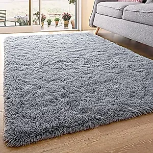 QXKAKA Soft Grey Rugs for Bedroom Living Room Carpet, 4X6 Gray Rug Small Fluffy Shag Area Rug, Non-Slip Plush Fuzzy Kids Rug for Nursery, Washable Furry Throw Rugs for Girls Boys Room Dorm Home Decor