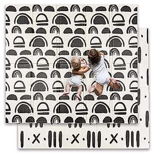 JumpOff Jo - Extra Large Waterproof Foam Padded Play Mat for Infants, Babies, Toddlers, Play Pens & Tummy Time, Foldable Activity Mat, 77 x 70 x 0.6 inches - Black and White