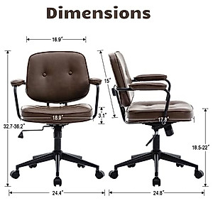 HEAH-YO Modern Home Office Desk Chair, Height-Adjustable Computer Desk Chair with Wheels and Arms, Swivel Task Chair with Back Support for Home Office, PU Brown