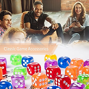 Dice Set 100 Pcs, 16MM (5/8 inches) 6 Sided Translucent Colors Game Dice,10 Colors, with Black Pouch