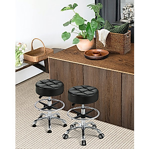 Kastele Height Adjustable Rolling Desk Stool Swivel Chair with Casters Heavy Duty for Salon, Spa, Massage,Tattoo,Esthetician,Shop,Kitchen (No Backrest with Casters, Black)