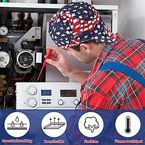 2 Pcs Welding Cap Flame Resistant Cotton Welding Hat Mesh Inside Liner for Welders Caps Elastic Low Crown for Welder Electrician Gas Station Matched with Most Welding Helmet (Flag Style)