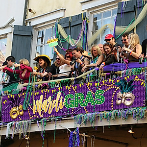 Probsin Large Mardi Gras Banner Outdoor Decorations 120" x 20" Fat Tuesday Yard Sign New Orleans Holiday Masquerade Party Supplies Carnival Backdrop for Garden House Fence Balcony Garage Gifts Lawn