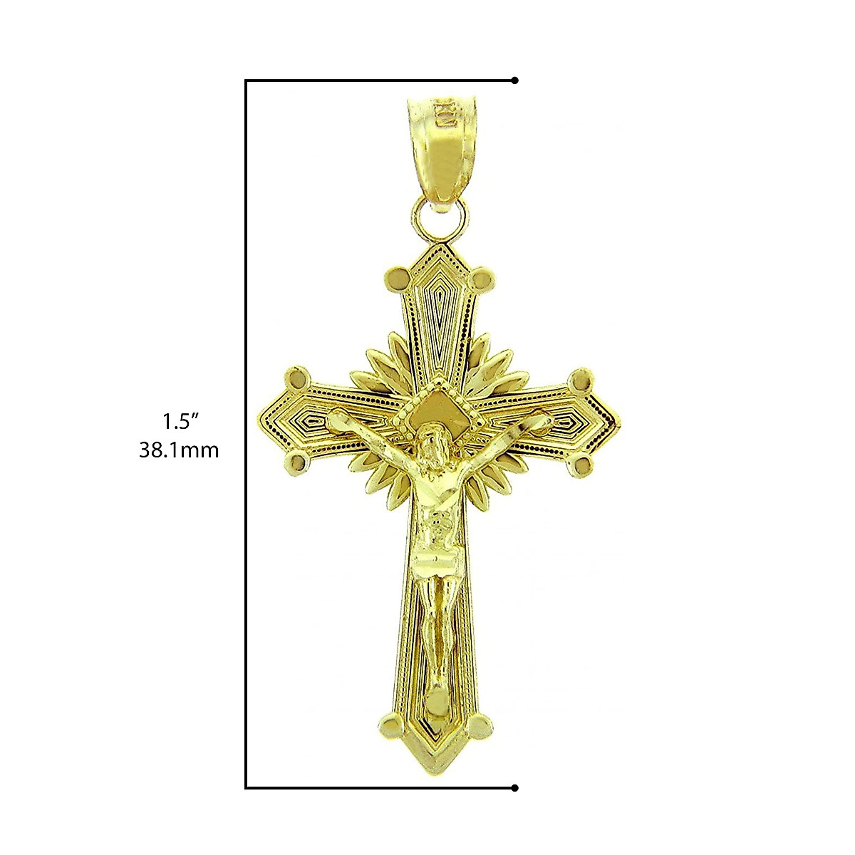 10K Yellow Gold Natal Starburst Crucifix Jesus Christ on the Holy Cross Pendant Charm