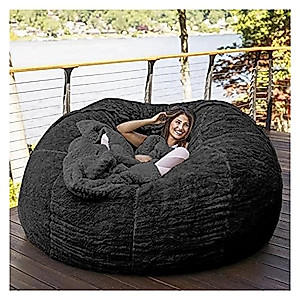 EKWQ 5 6 7 FT Bean Bag Chair Cover Chair Cushion, Big Round Soft Fluffy PV Velvet Sofa Bed Cover(it was only a Cover, not a Full Bean Bag) Living Room Furniture Lazy Sofa Bed Cover, Black, 5FT