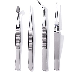 Edward Harden 4 Piece Stainless Steel Precision Tweezers Set - Tweezers for Jewelry, Cosmetic, Medical, Electronics - Anti Magnetic/Acid Resistant - Slant Tip, Point Tip, Round, Reverse Action