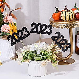 12 Pieces Glitter 2023 Centerpiece Sticks Black Double Sided 2023 Graduation Party Sticks 2023 Floral Picks Table Centerpiece Topper for 2023 Graduation New Year Party Decoration Supplies,4.9x9.1"