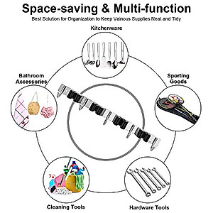 Favbal Garage Storage Stainless Steel Mop Broom Holder Wall Mount Heavy Duty Tools Hanger with 4 Racks 5 Hooks for Kitchen Bathroom Closet Garage Office Garden