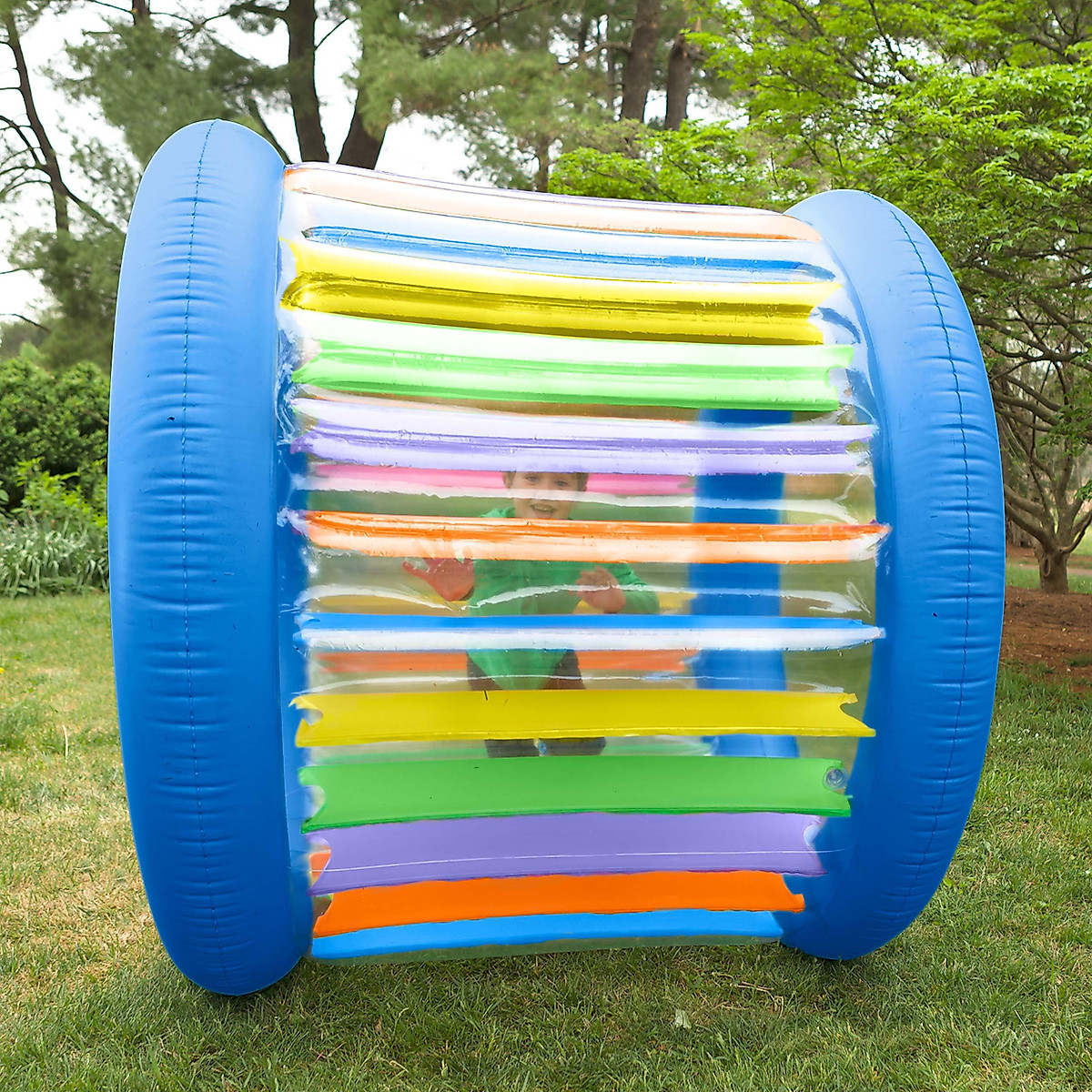 HearthSong Roll With It! Giant Inflatable Colorful Rolling Wheel for Active Outdoor Play, 45" Diam., Holds up to 200 Lbs.