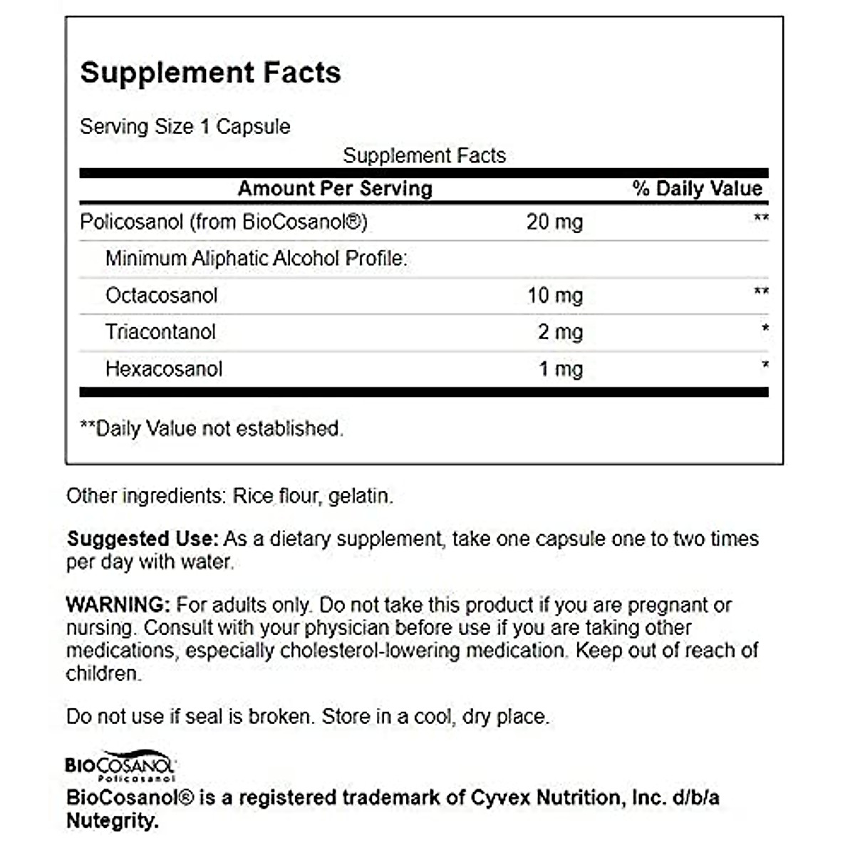 Swanson Policosanol - Supplement Helps Support Cardiovascular Health - All Natural Formula Aids Good Heart Health & Function - Helps Maintain Healthy Cholesterol Levels (60 Capsules, 20mg each) 2 Pack